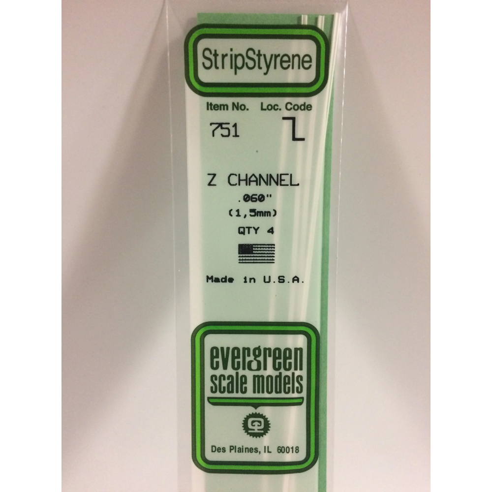 Evergreen 751 Z Channels 0.060 x 14 in (1.5 x 350 mm) — Ironhorse Hobbies