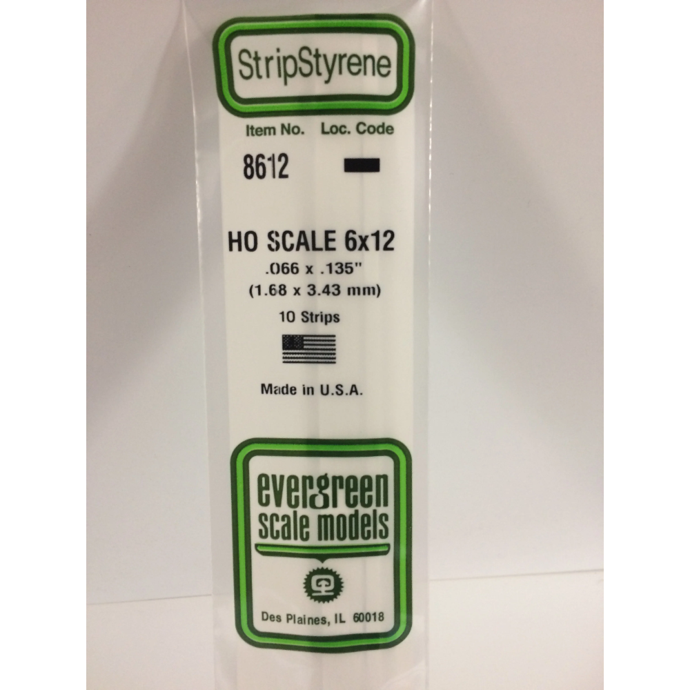 Evergreen 8612 HO Scale Strips 6 x 12 1.7 x 3.4 x 350 mm (0.066 x 0.13 ...